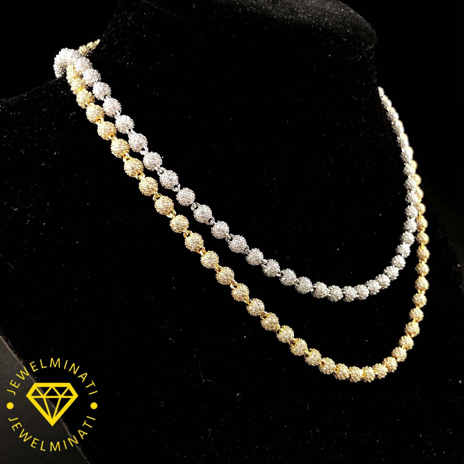 Clustered Ball Necklace Iced Out Ball Chain∙ 6 Mm Wide Ball ,jewelry ...