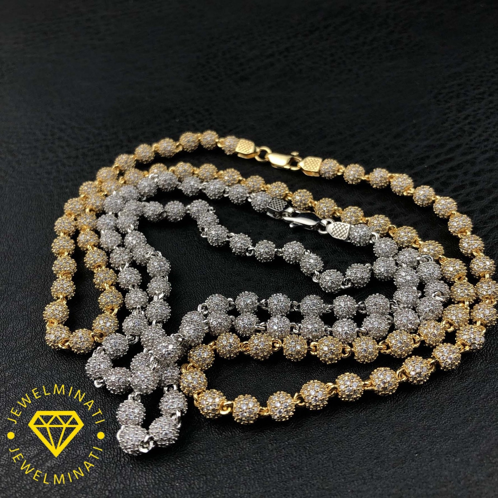 Clustered Ball Necklace Iced Out Ball Chain∙ 6 Mm Wide Ball ,jewelry ...