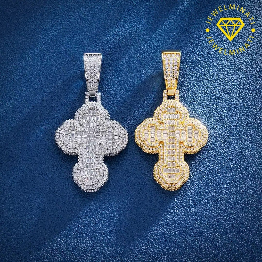 VVS Moissanite Diamond Cross Baguette Cut Diamond Men's Cross Pendant ...