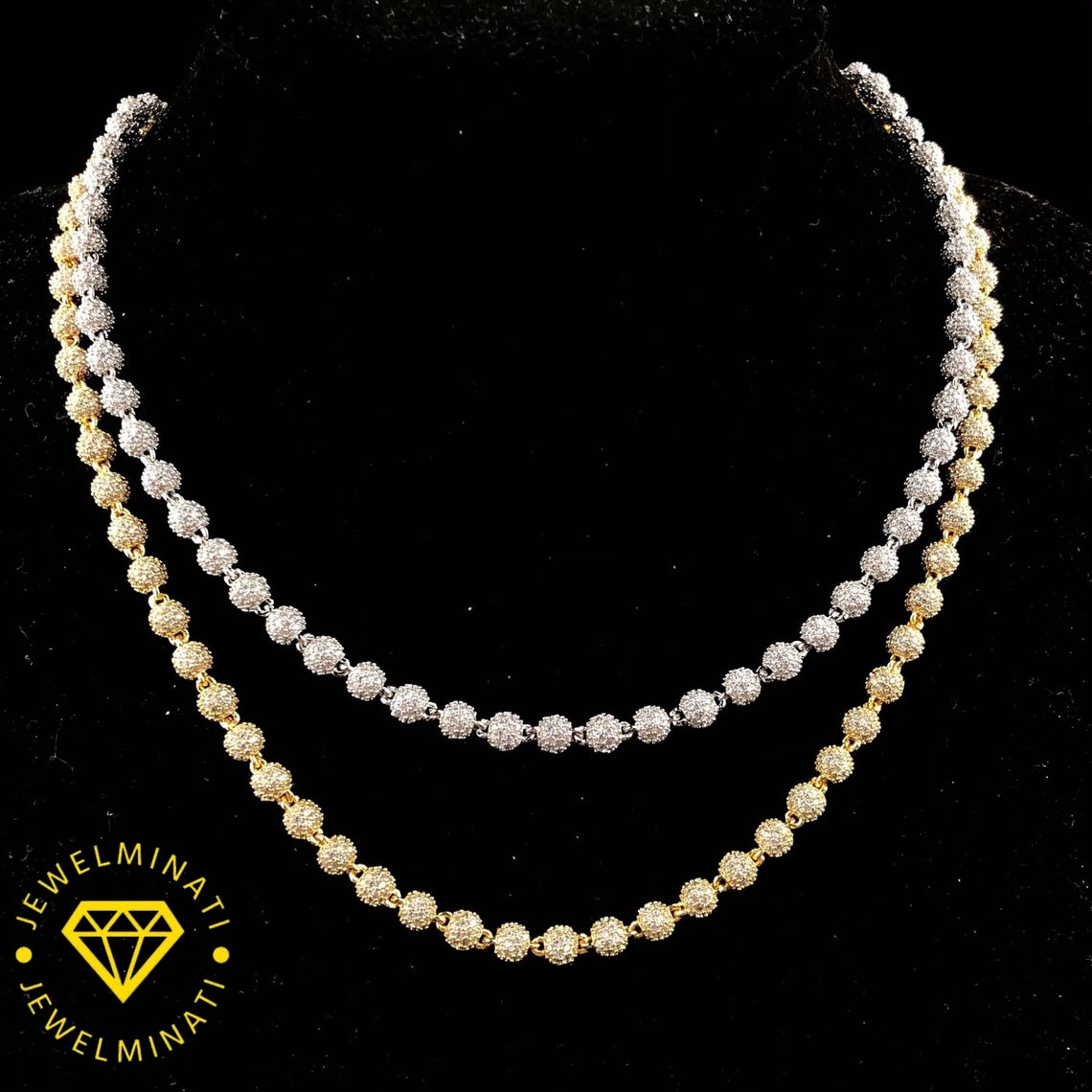 Clustered Ball Necklace Iced Out Ball Chain∙ 6 Mm Wide Ball ,jewelry ...