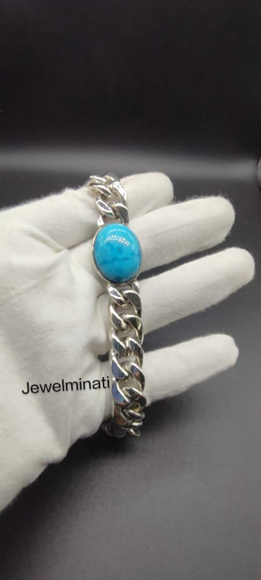 Natural Turquoise Stone Bracelet Big Turquoise Stone Bracelet Feroza ...