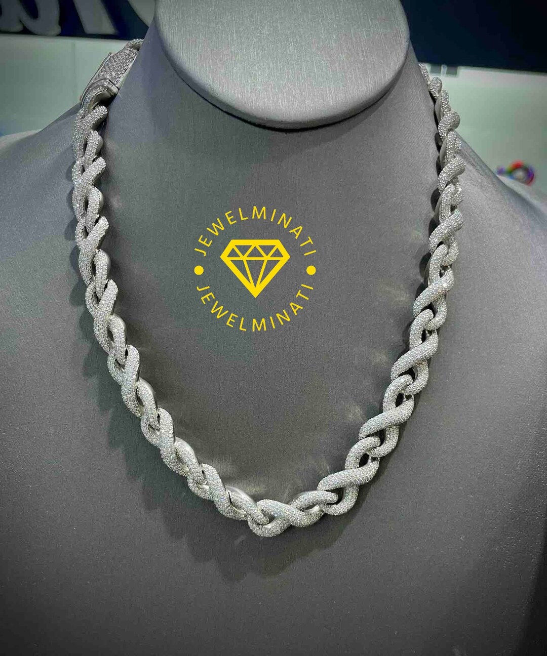 Silver Moissanite Infinity Link Chain |15 Mm Iced Out Chain | Iced Out ...
