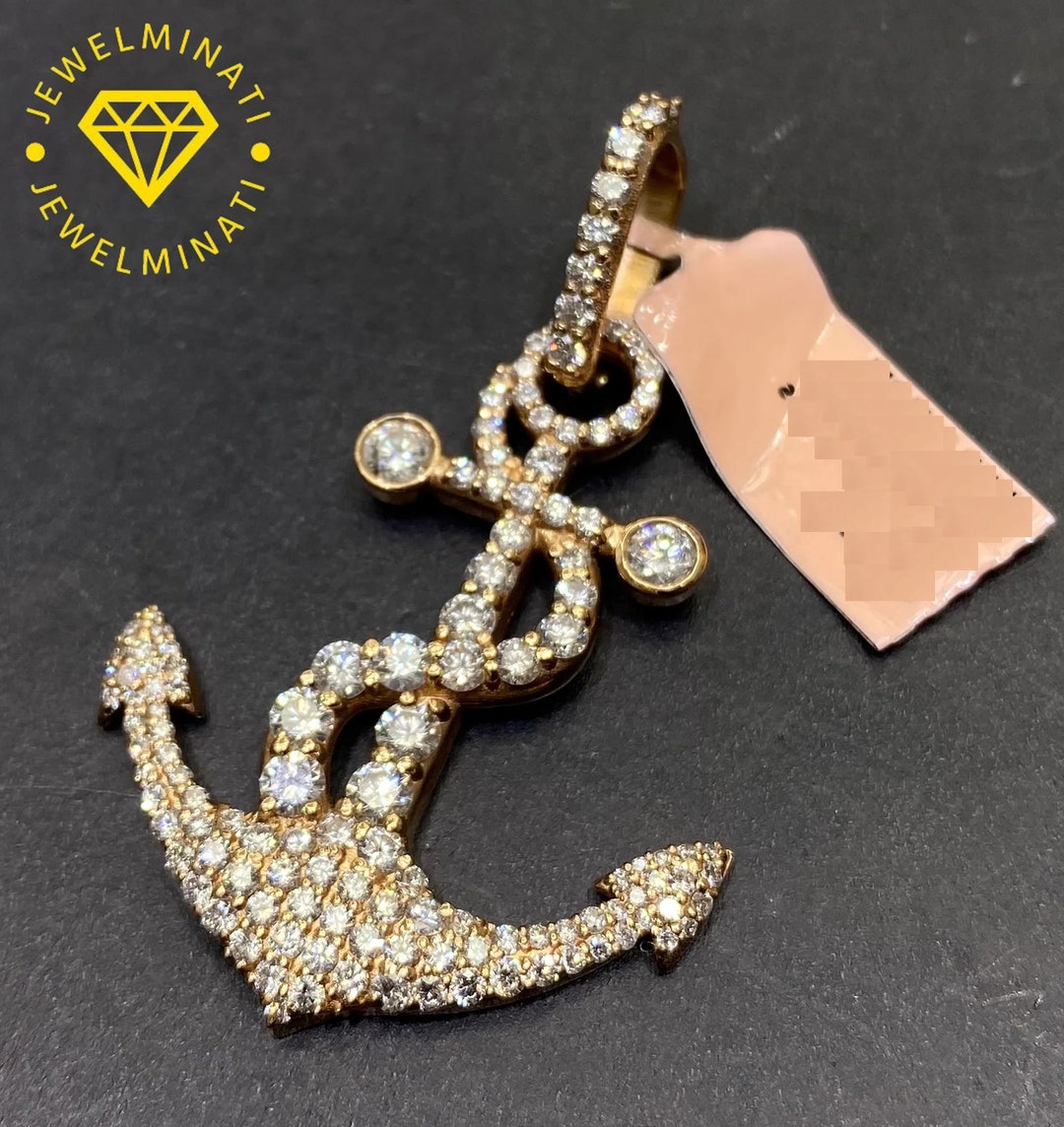 Diamond Anchor Pendant,icedout Moissanite Anchor Pendant,diamond Anchor ...