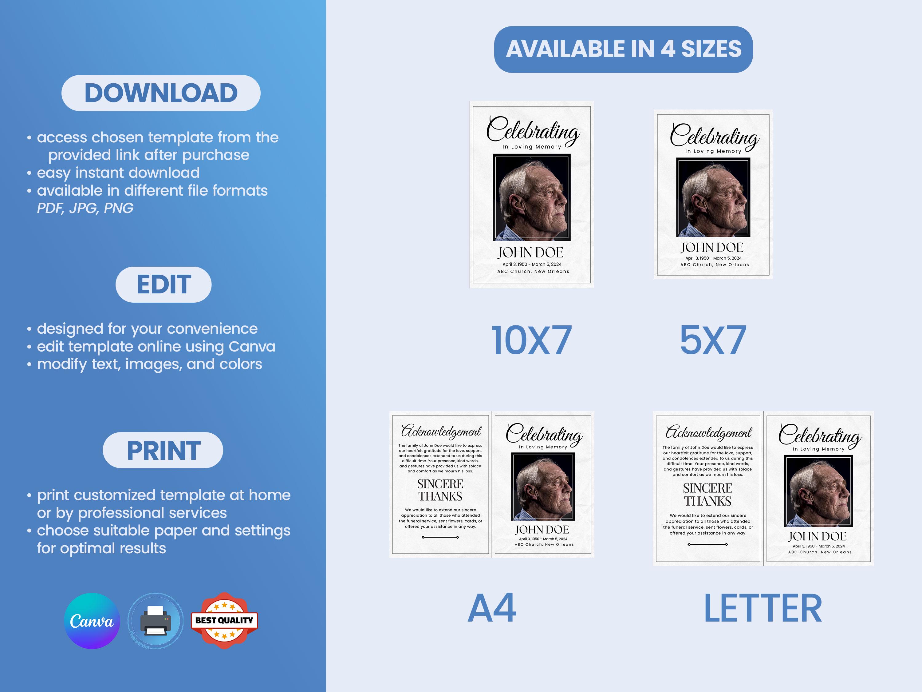 Simple Traditional Funeral Program Template | Editable Memorial Service ...