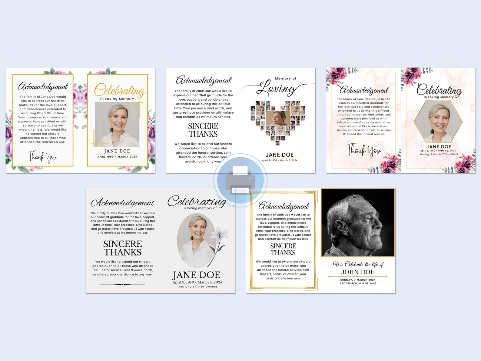 20 Editable Funeral Program Templates Bundle Customizable Obituary ...