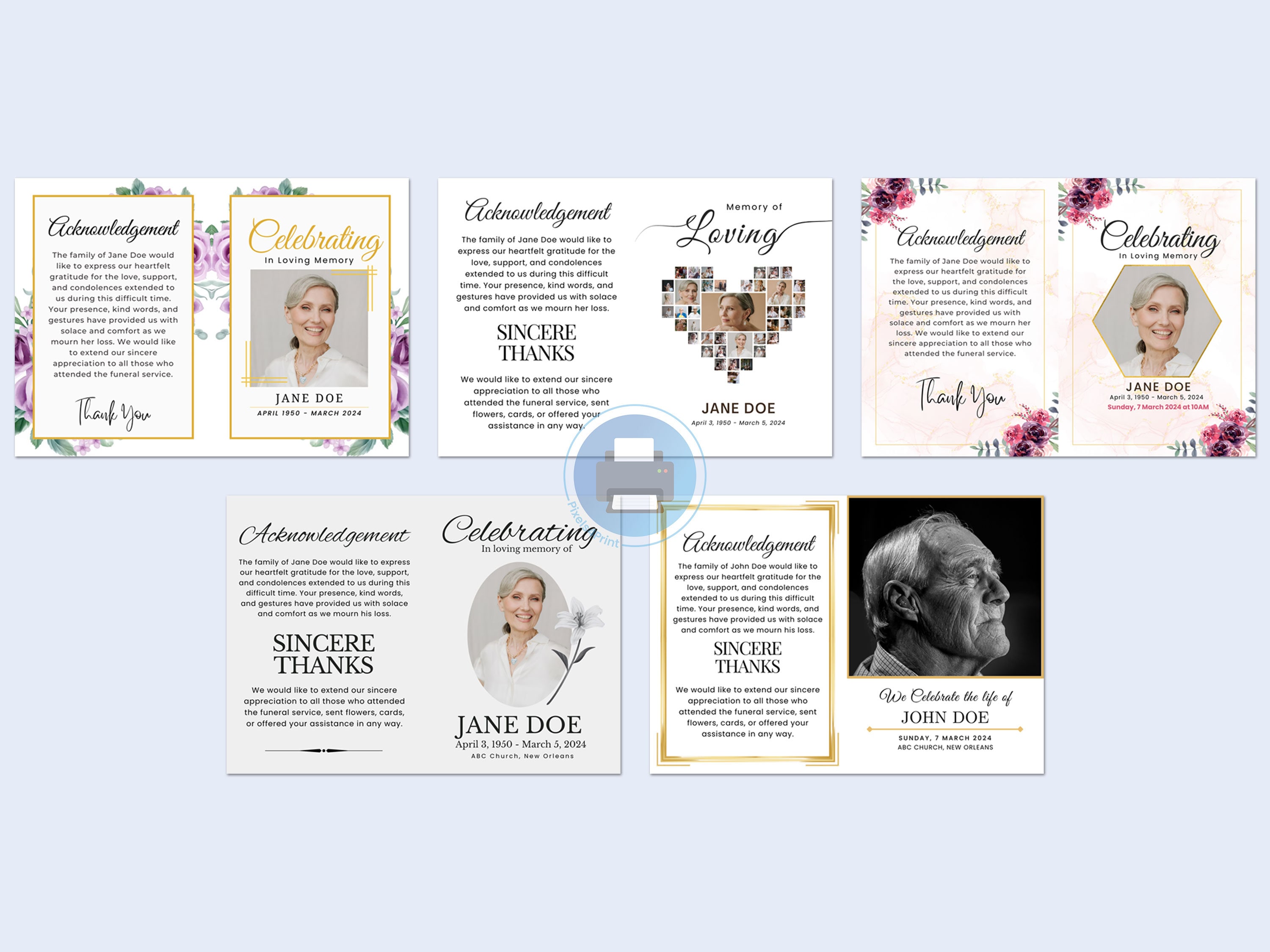 20 Editable Funeral Program Templates Bundle | Customizable Obituary ...