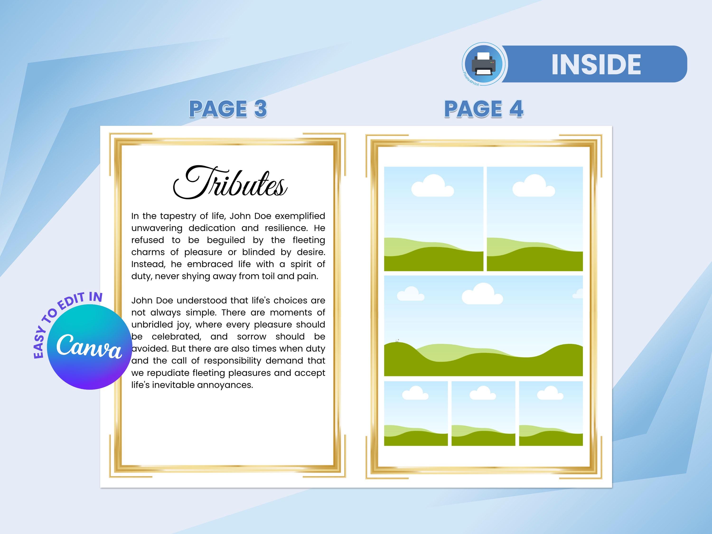 Elegant Gold Funeral Program Template Printable Obituary for Memorial ...