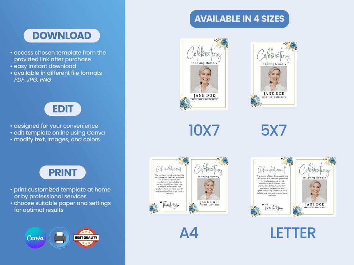 20 Editable Funeral Program Templates Bundle Customizable Obituary ...
