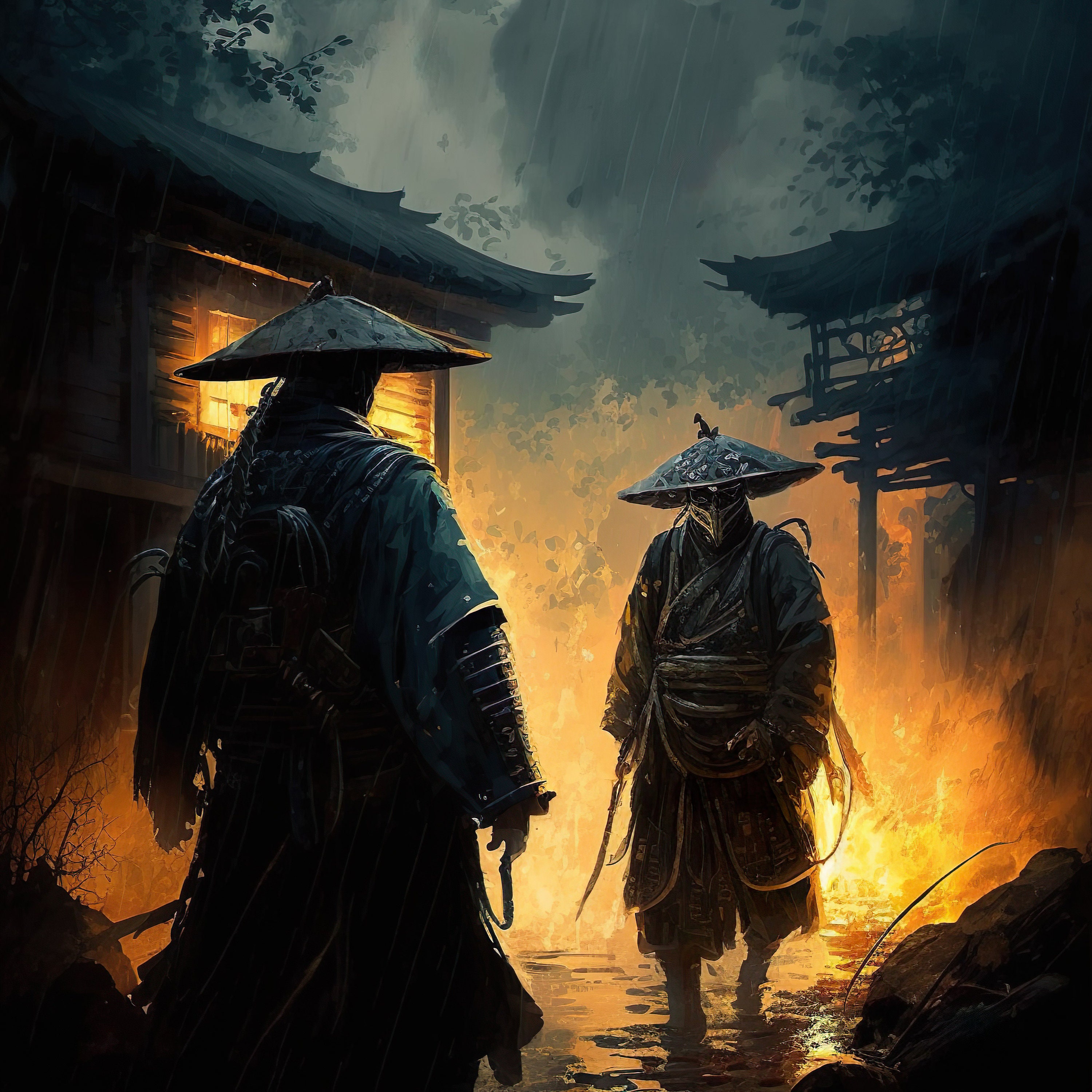 Japanese Art Two Samurai Wall Decor Etsy