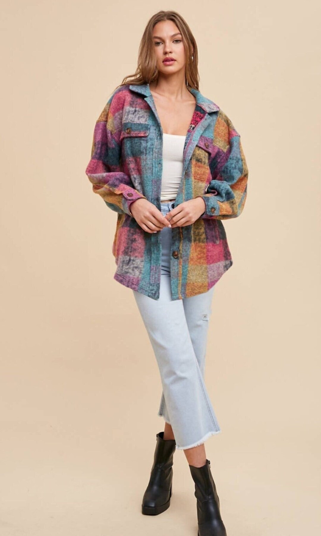 Soft Brushed Multicolor Oversized Shacket - Etsy
