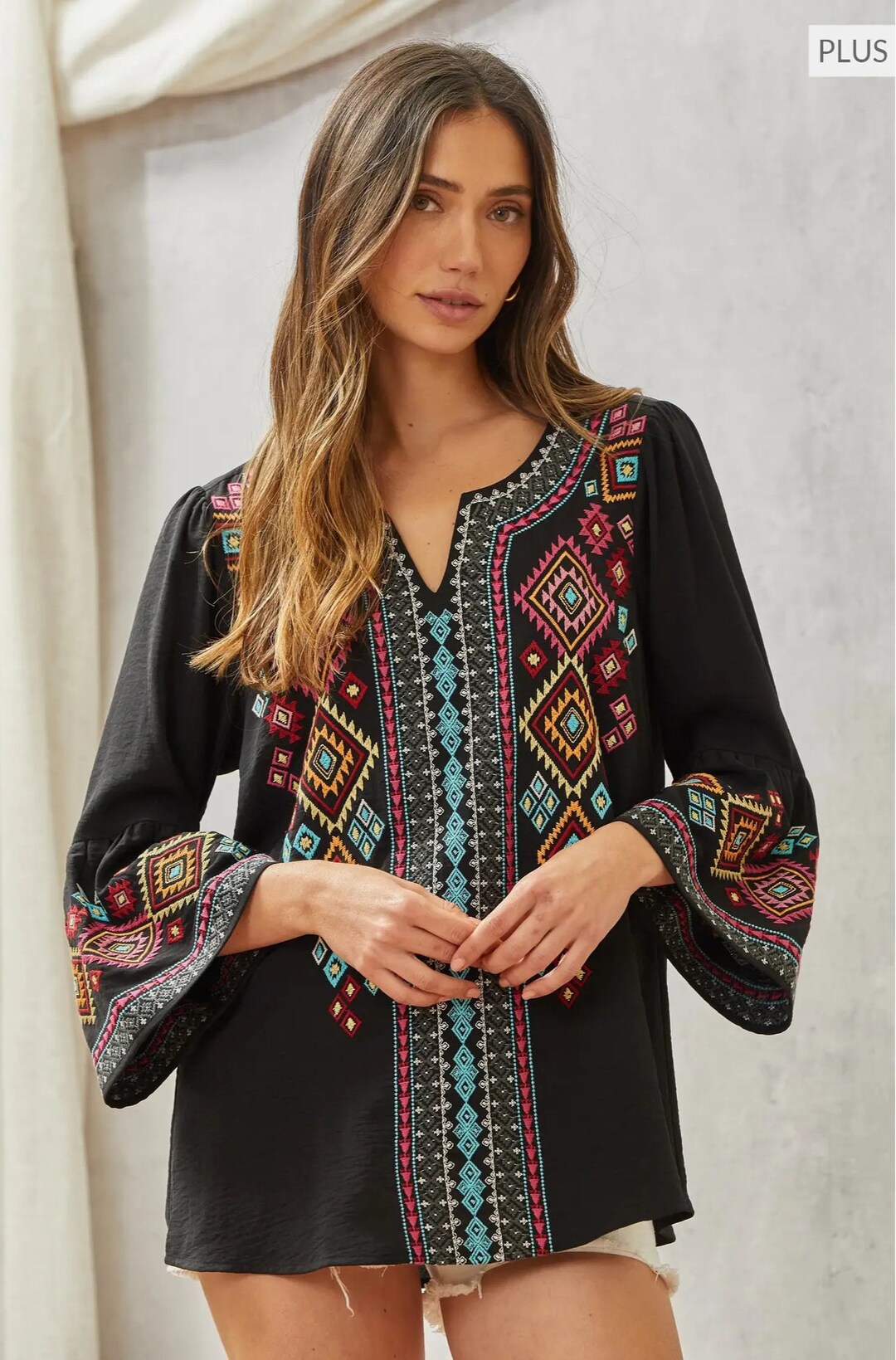 SAVANNA JANE Plus Size Tunic Top With Aztec Embroidery - Etsy