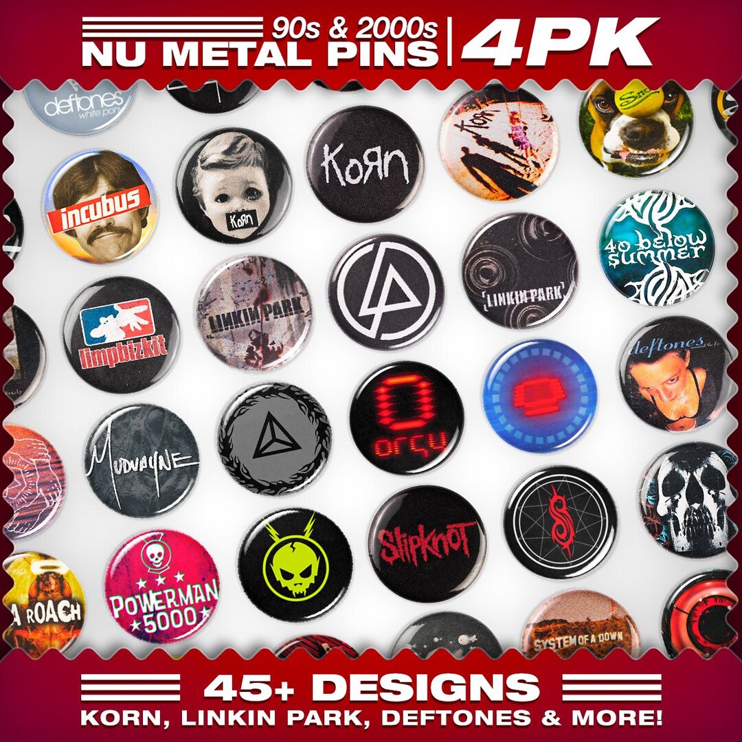 90er und 2000er Jahre Nu Metal Band Pins 4er Pack | Deftones Korn, Papa ...