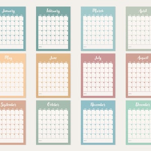 Monthly Calendar Yearly Calendar Printable Digital File Blank Calendar ...