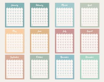 Monthly Calendar | Yearly Calendar | Printable Digital File | Blank ...