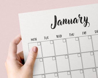 Monthly Calendar | Yearly Calendar | Printable Digital File | Blank ...