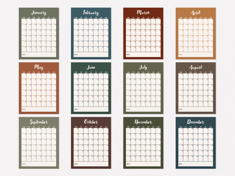 Monthly Calendar | Yearly Calendar | Printable Digital File | Blank ...