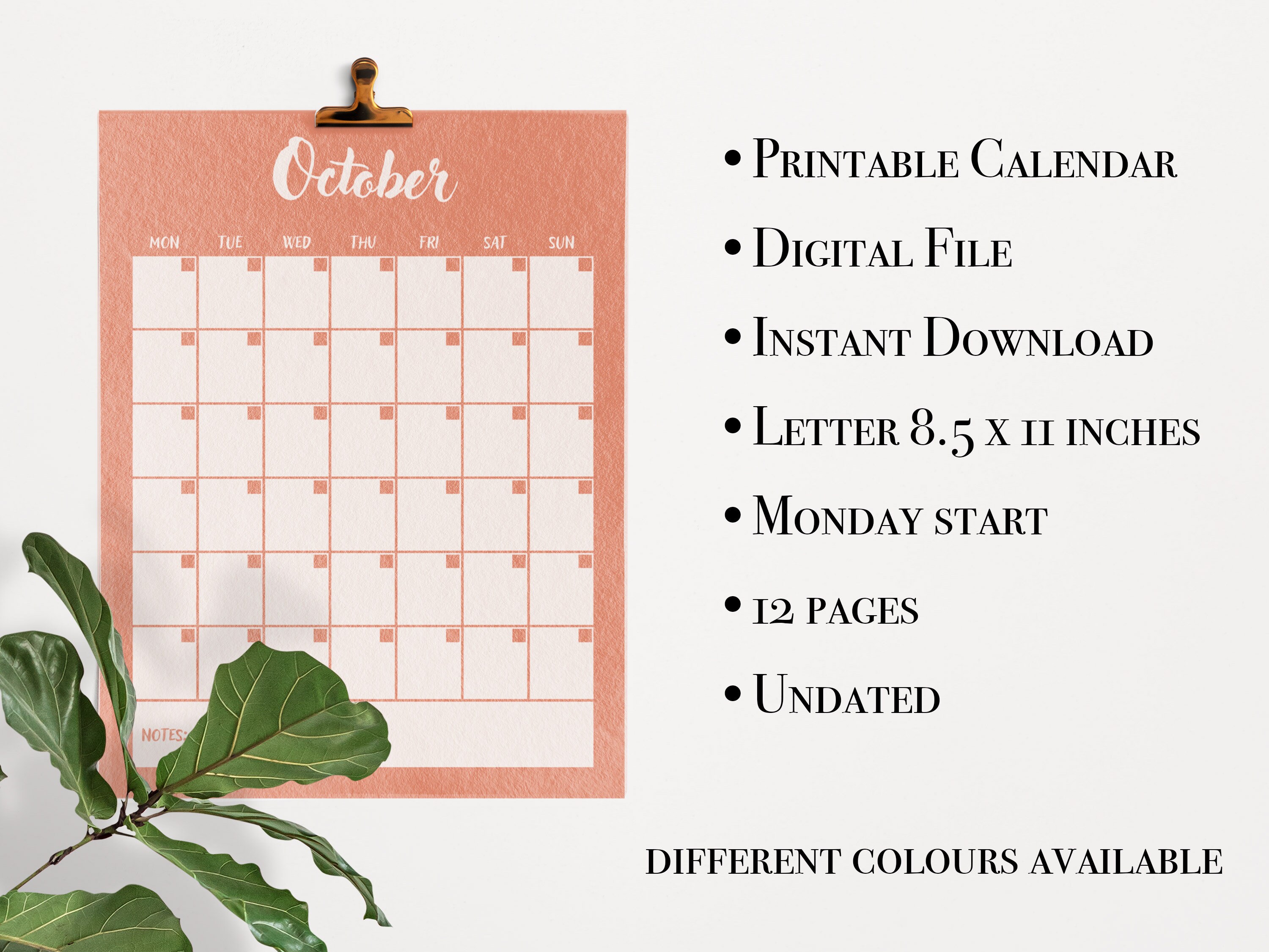 Monthly Calendar | Yearly Calendar | Printable Digital File | Blank ...