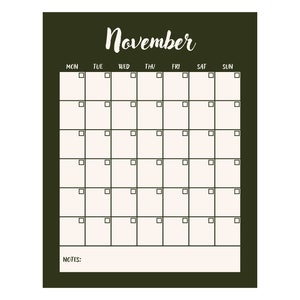 Monthly Calendar | Yearly Calendar | Printable Digital File | Blank ...