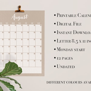 Monthly Calendar | Yearly Calendar | Printable Digital File | Blank ...