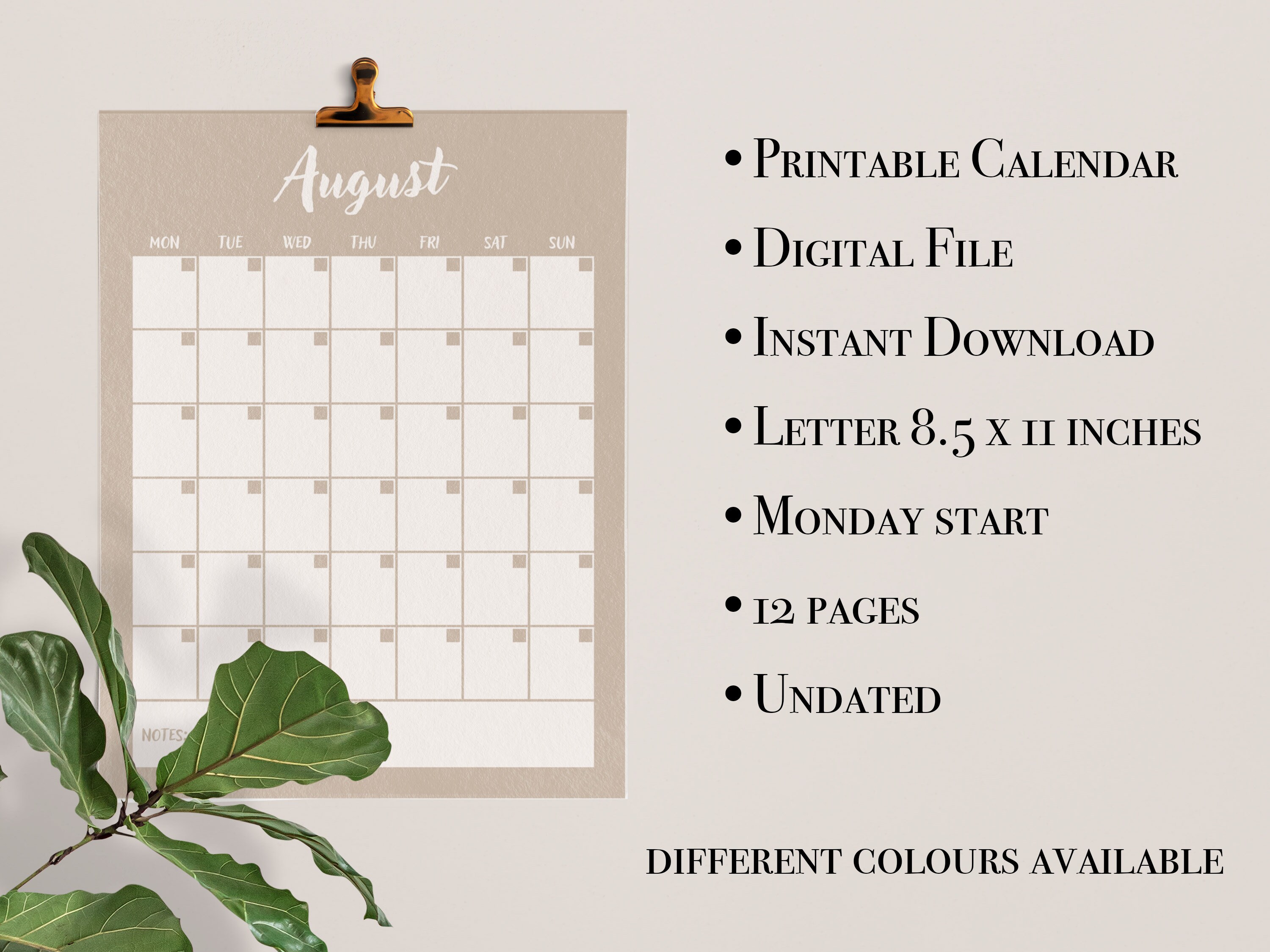 Monthly Calendar | Yearly Calendar | Printable Digital File | Blank ...
