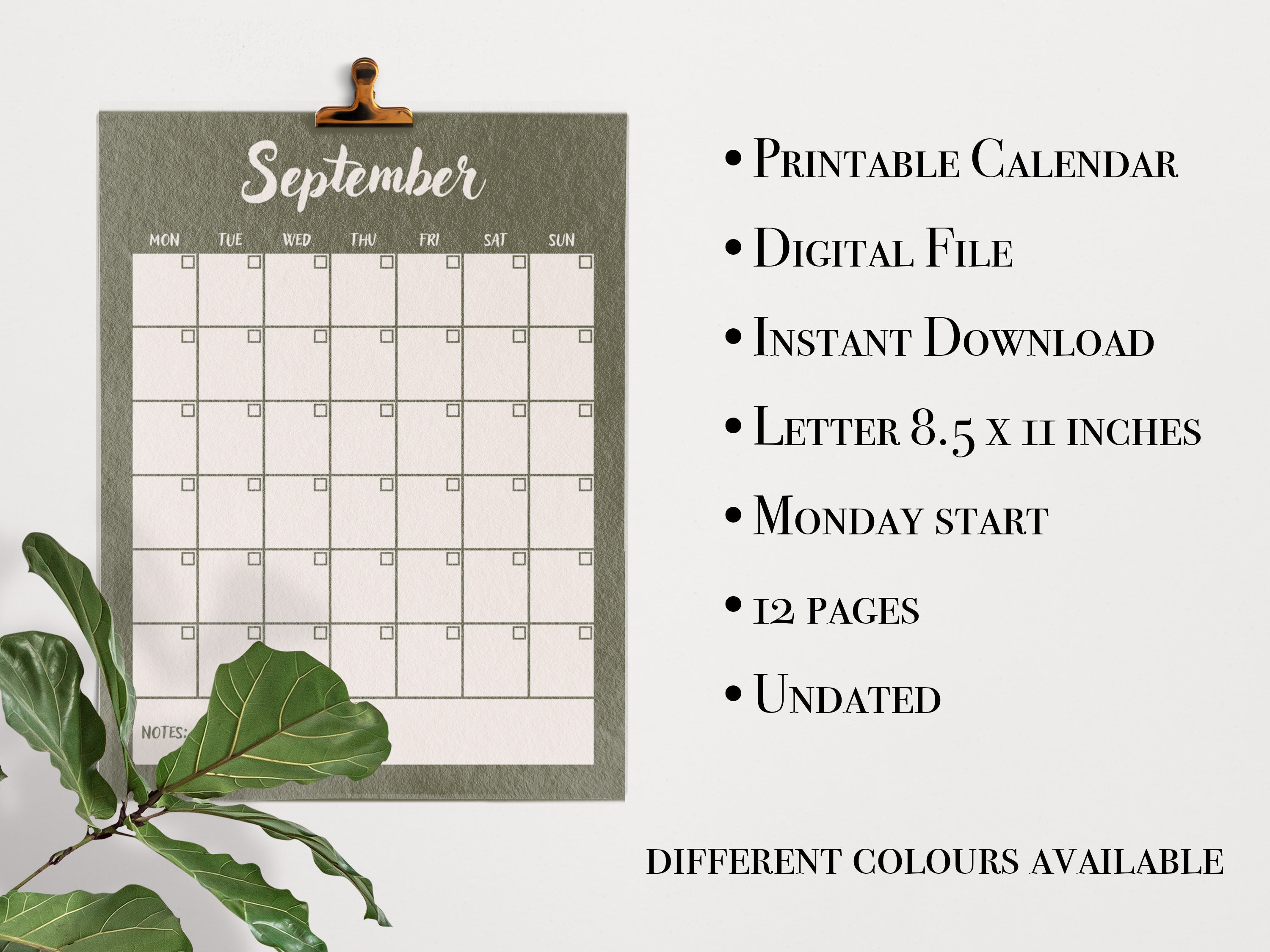Monthly Calendar | Yearly Calendar | Printable Digital File | Blank ...