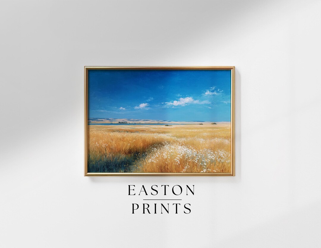 Summer Prairie Horizon Oil Painting - Rustic Landscape Art, Printable ...