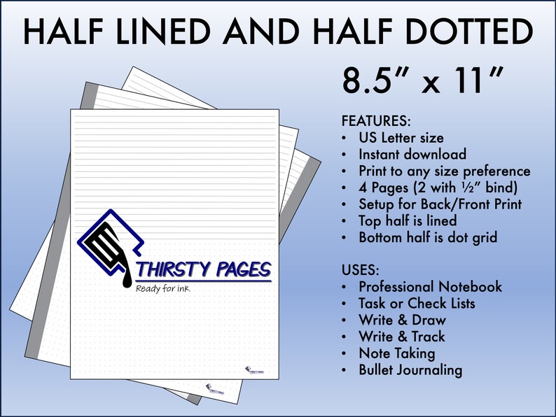 Half-lined and Half-dotted Printable Digital Layout: Instant Download ...
