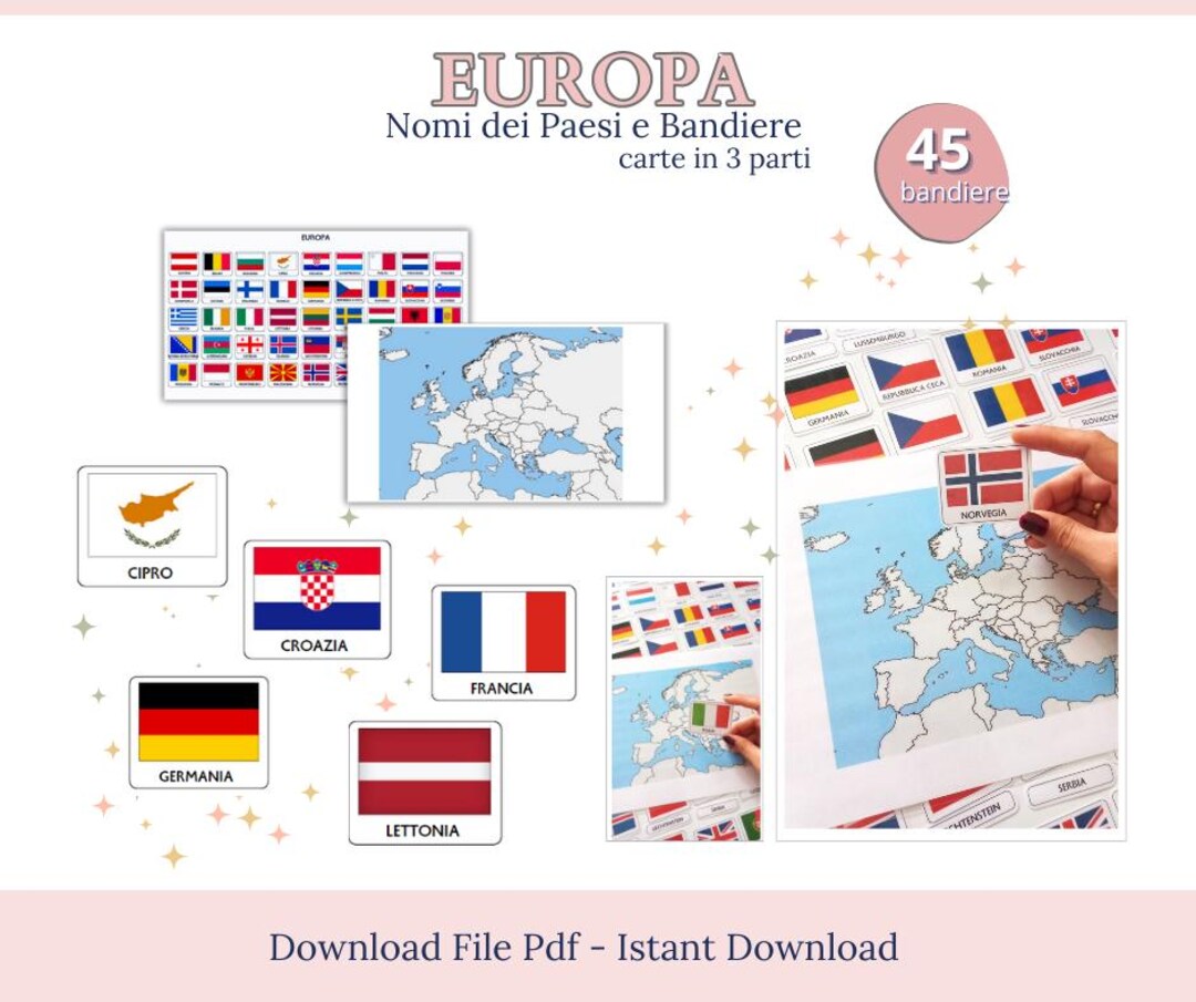 Montessori Inspired Europe Geography Country Names and Flags three-part ...