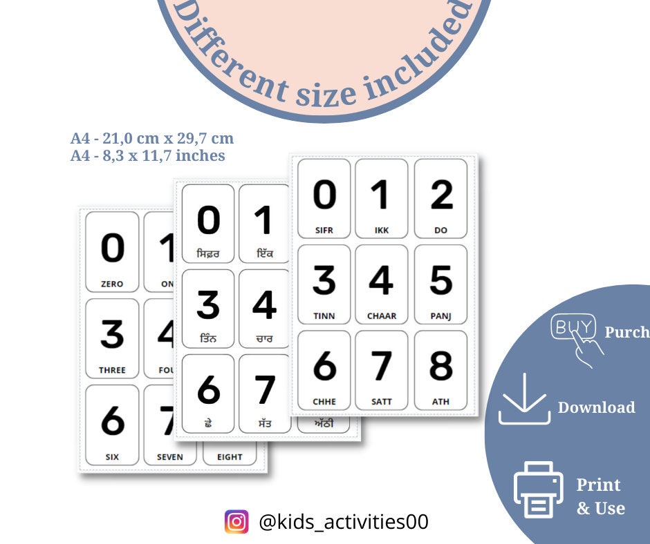 Numbers Flashcards English Punjabi Gurmukhi, Preschool Material ...