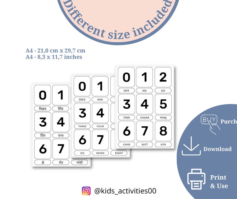 Numbers Flashcards English Punjabi Gurmukhi, Preschool Material ...