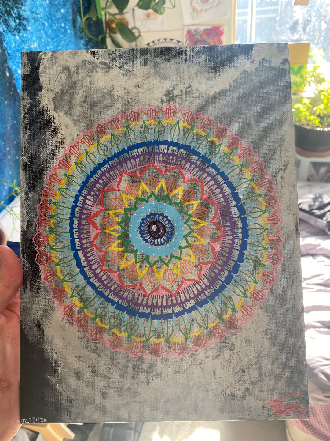 Rainbow Handmade Freehand Original Mandala on Canvas Board With Posca ...