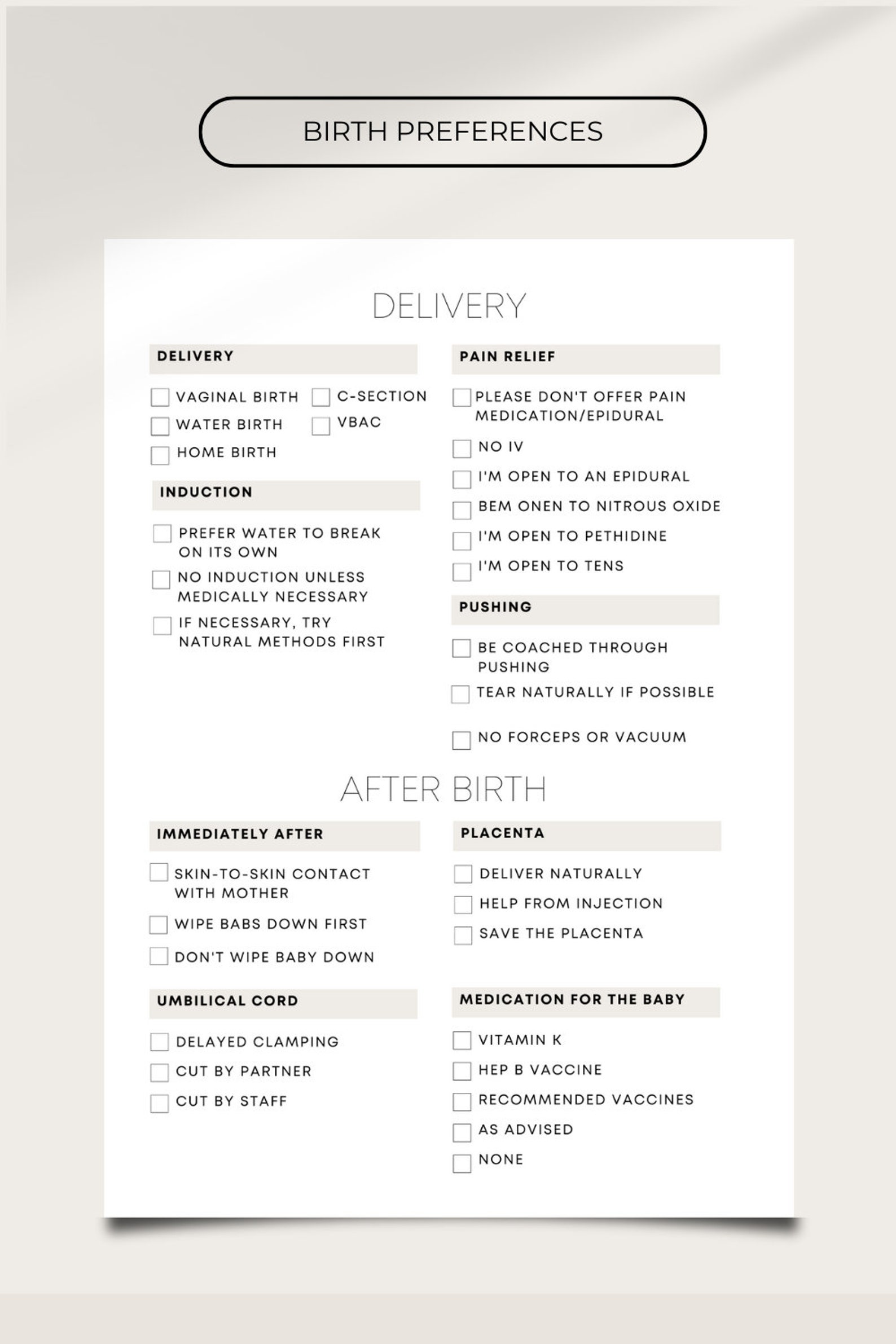 Birth Plan Template | Printable Birth Plan and Checklist - Etsy