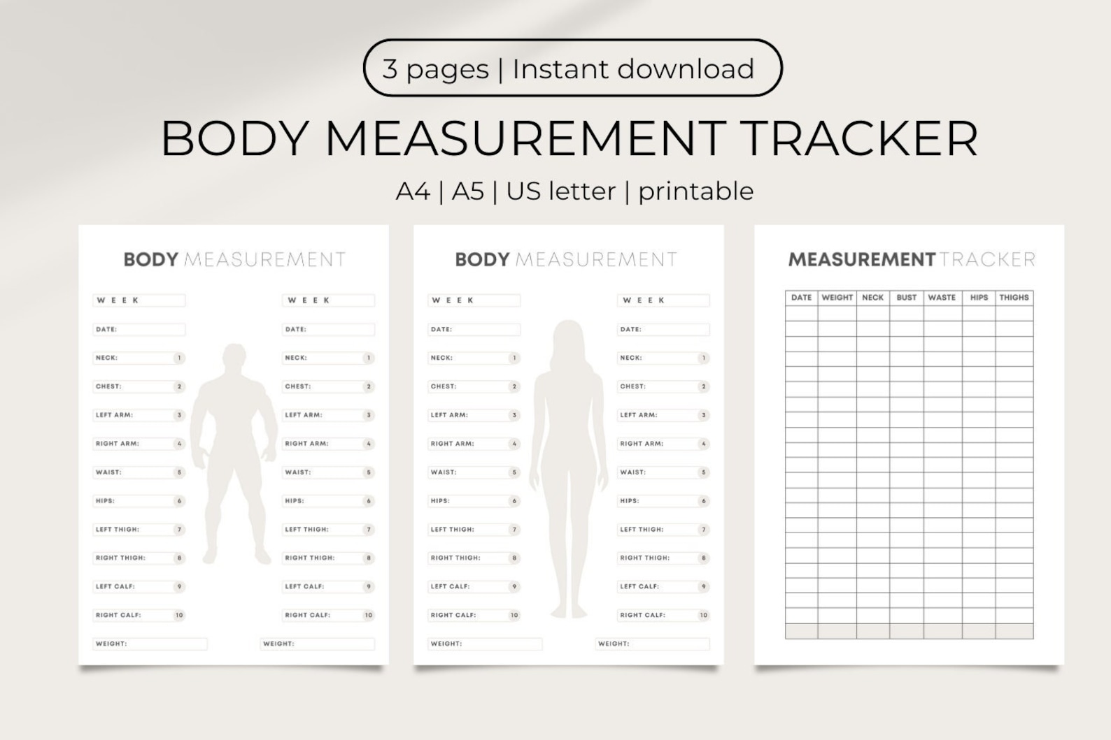 Printable Body Measurement Tracker | Body Size Log | Weight Loss ...