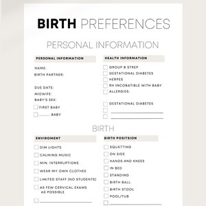 Birth Plan Template | Printable Birth Plan and Checklist - Etsy