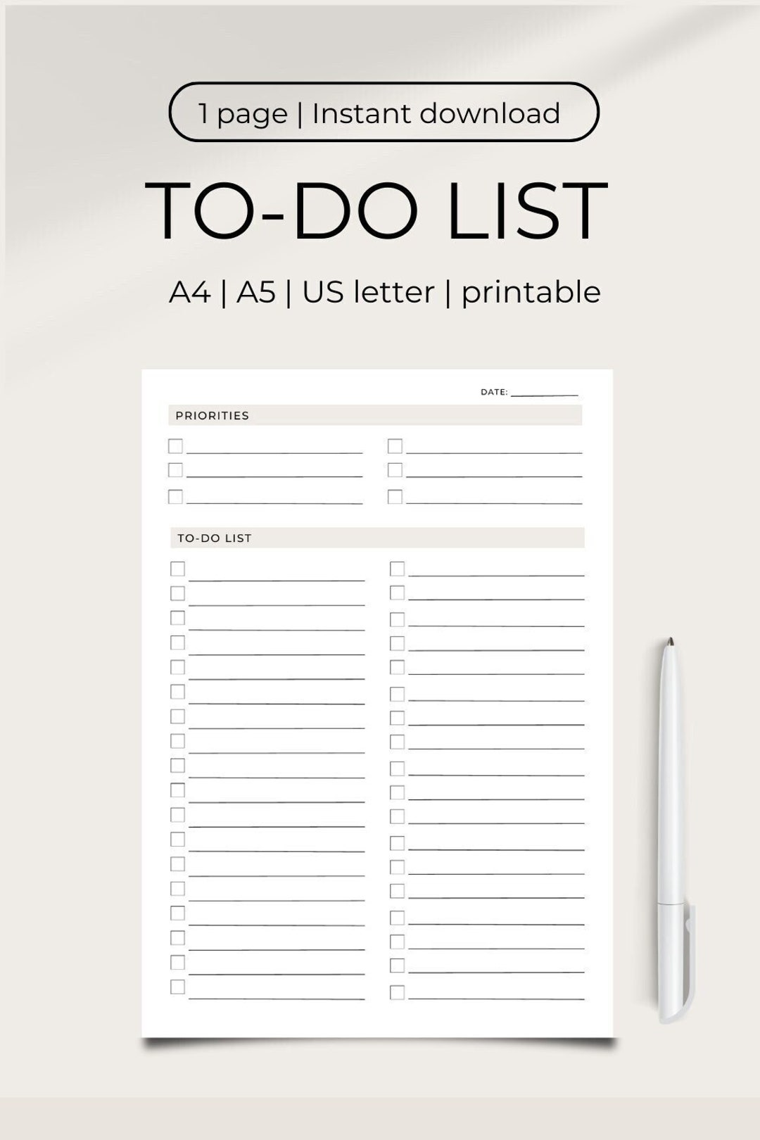 Printable to Do List | Daily, Weekly To-do Pdf Planner Checklist | A4 ...
