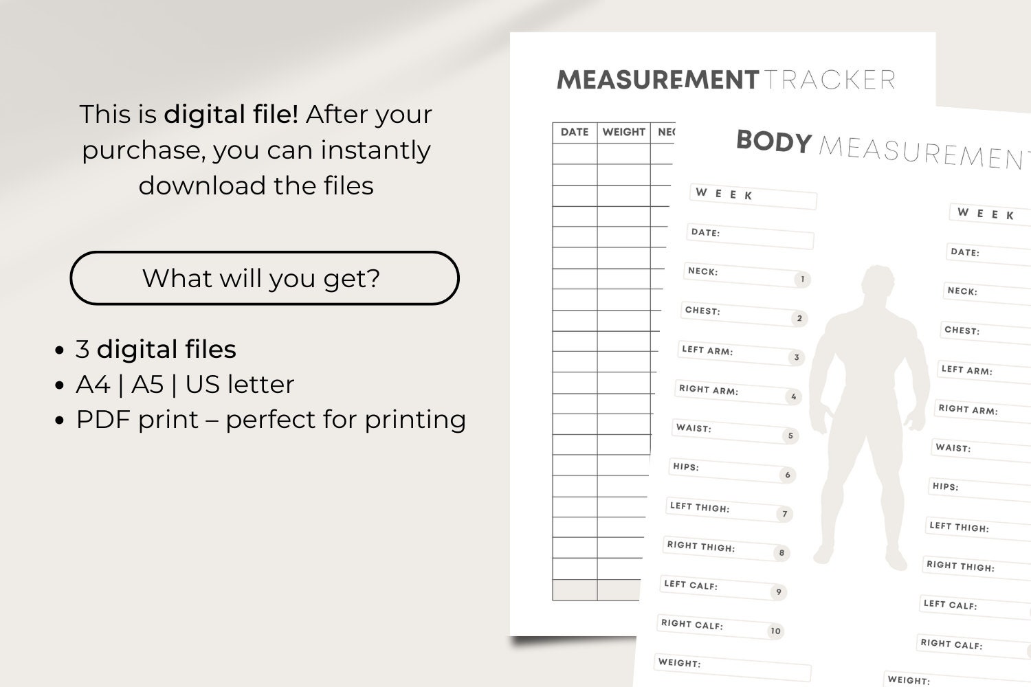 Printable Body Measurement Tracker | Body Size Log | Weight Loss ...