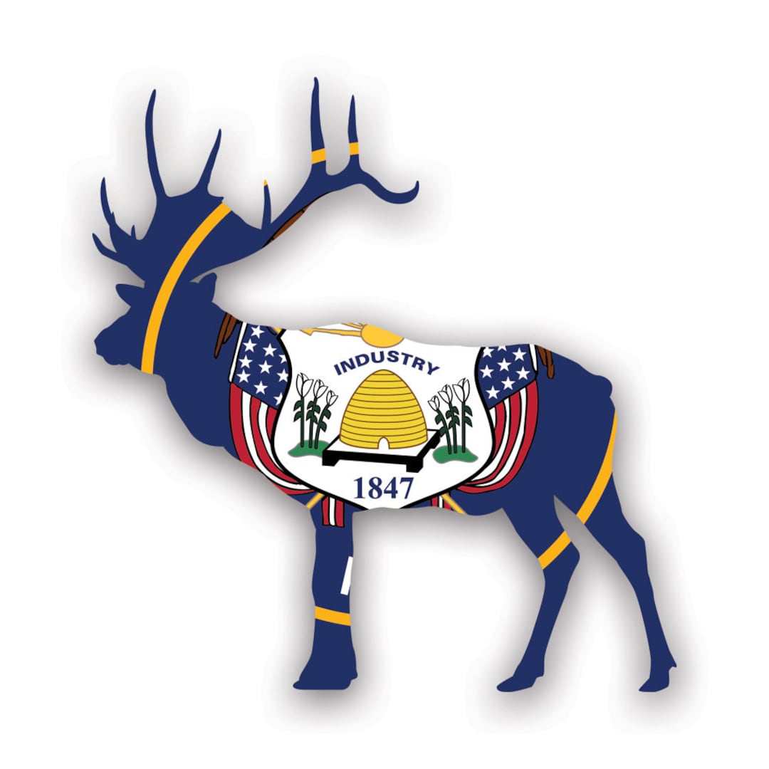 Utah Deer Shaped Flag Sticker Decal American Made UV Protected Ut Stag ...