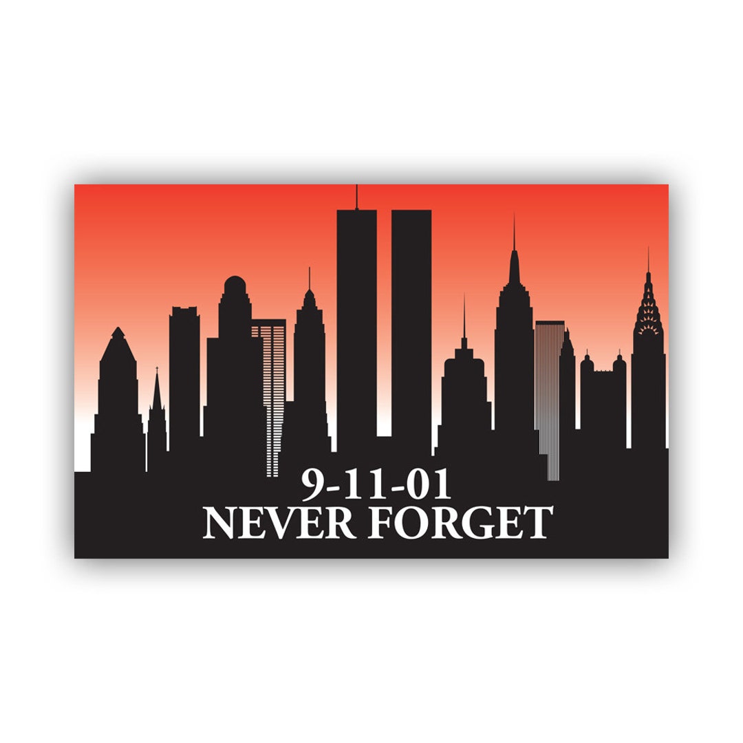 Red NY Skyline Twin Towers 9-11 Never Forget Sticker - Decal - American ...