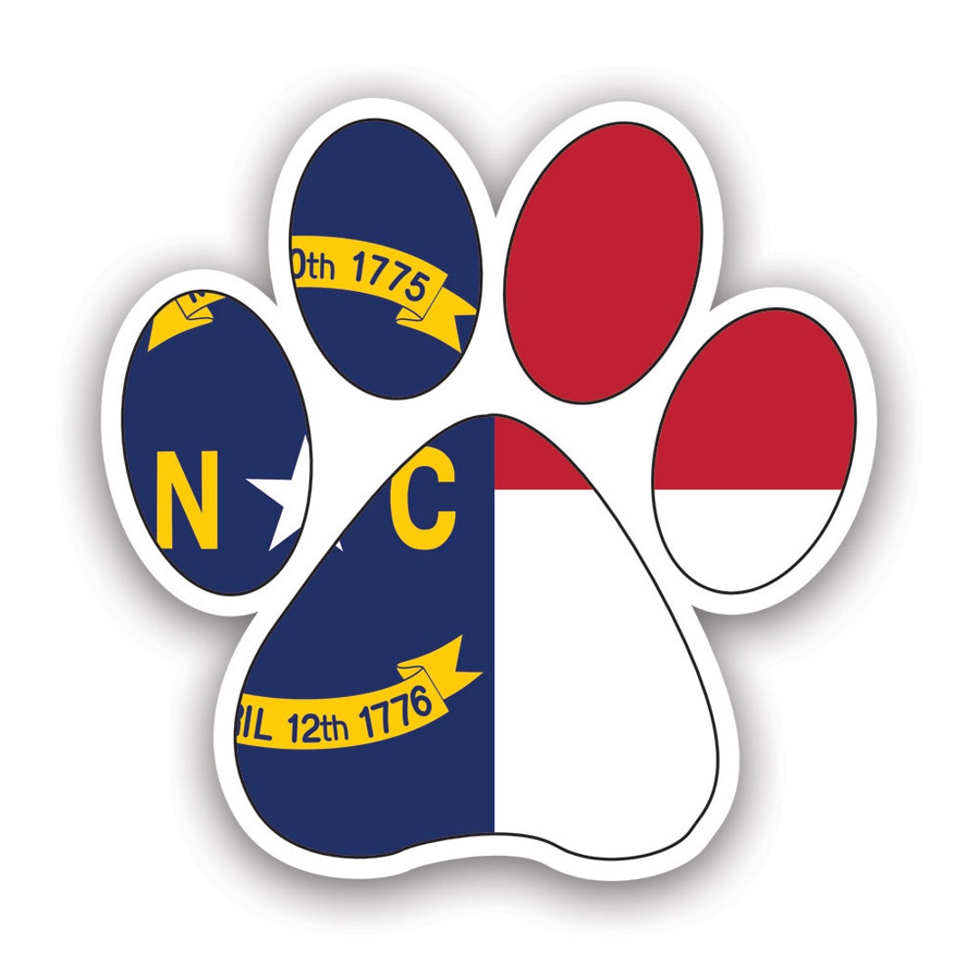 North Carolina State Paw Print Shaped Sticker - Decal - American Made ...