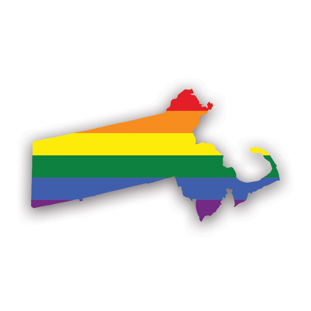 Massachusetts State Shaped Gay Pride Rainbow Flag Sticker Decal ...