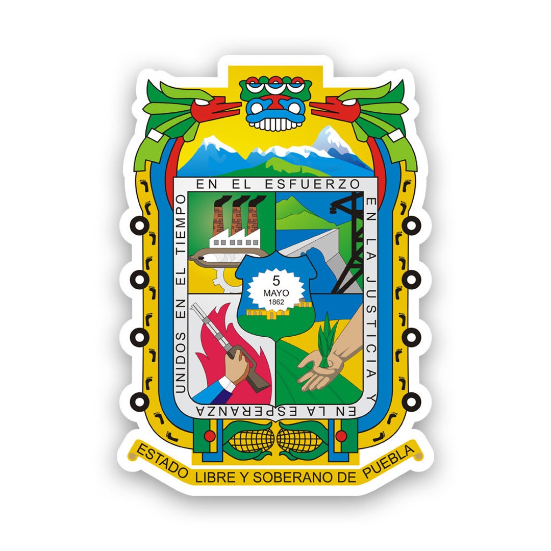 Puebla Coat of Arms Sticker - Decal - American Made - UV Protected Pu ...