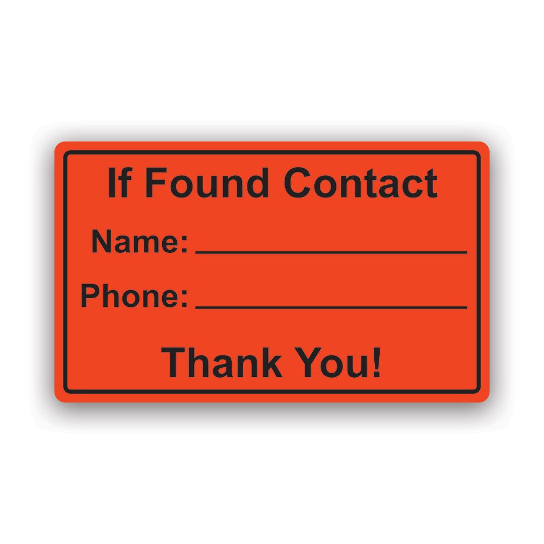 Orange If Found Contact Sticker - Decal - American Made - UV Protected ...