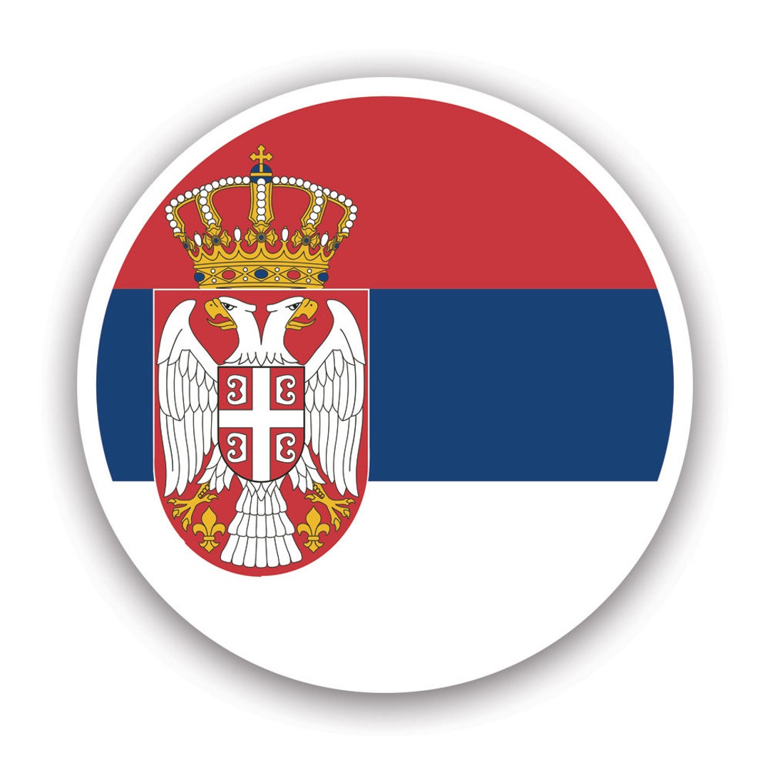 Round Serbian Flag Sticker Decal American Made UV Protected Serbia Srb ...