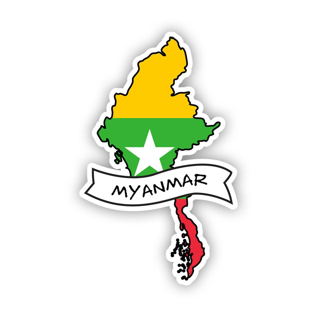 Burmese Shaped Myanmar Flag Sticker - Decal - American Made - UV ...