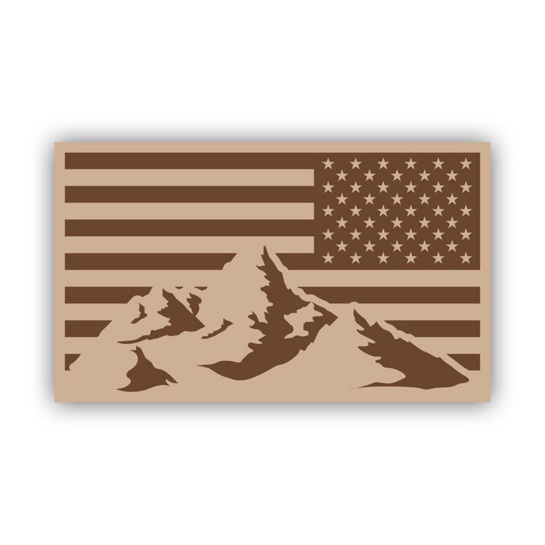 Reverse Desert Camo American Flag Mountain Sticker - Decal - American ...