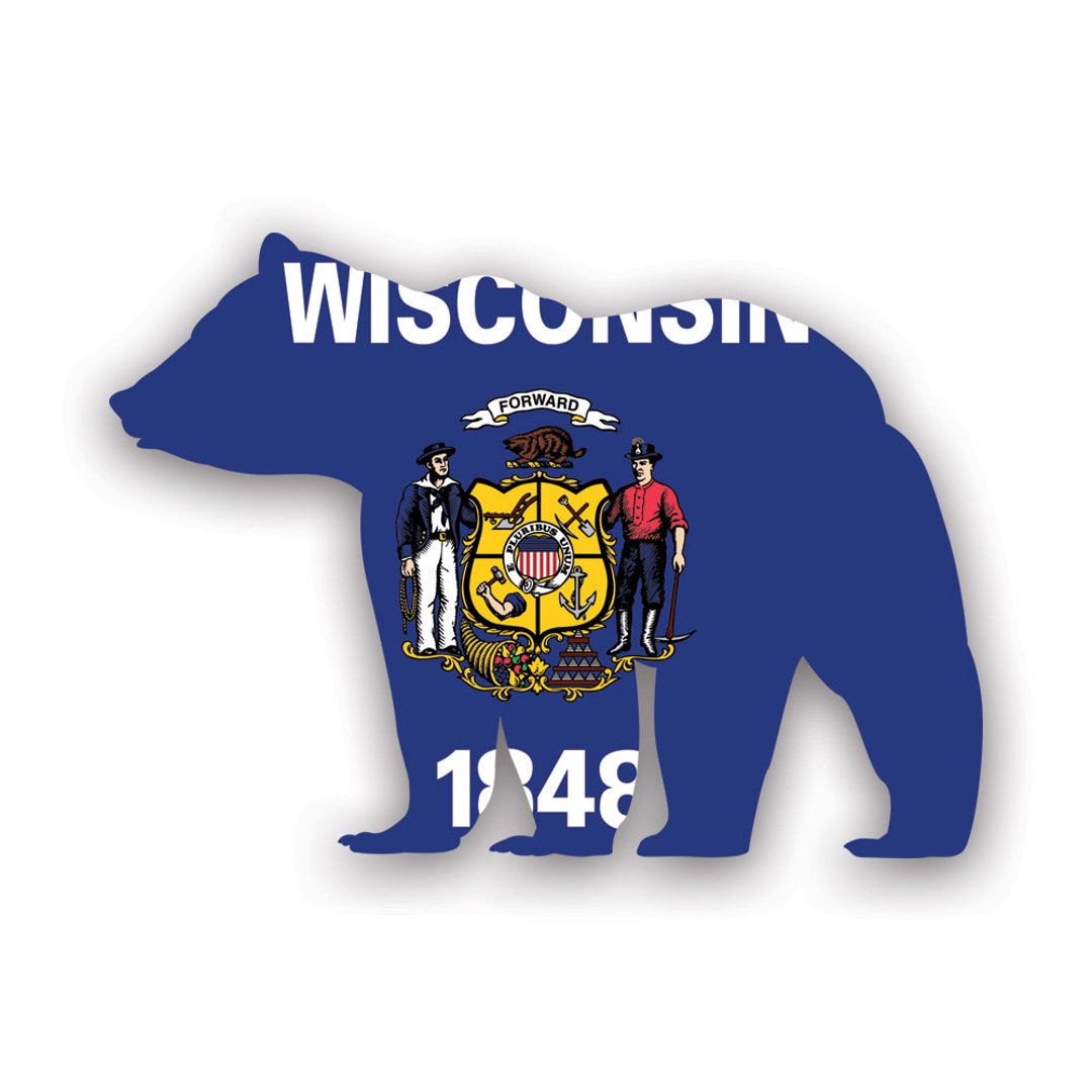 Wisconsin Bear Flag Sticker - Decal - American Made - UV Protected ...