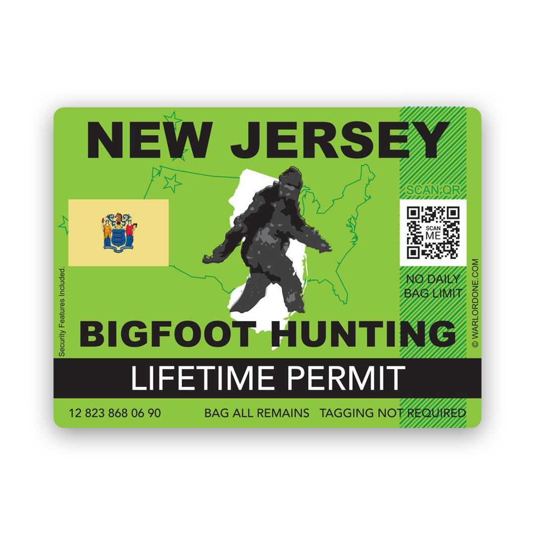 New Jersey Bigfoot Hunting Permit Sticker - Decal - American Made - UV ...