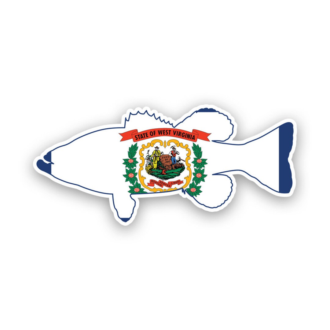 West Virginia Bass Flag Sticker - Decal - American Made - UV Protected ...