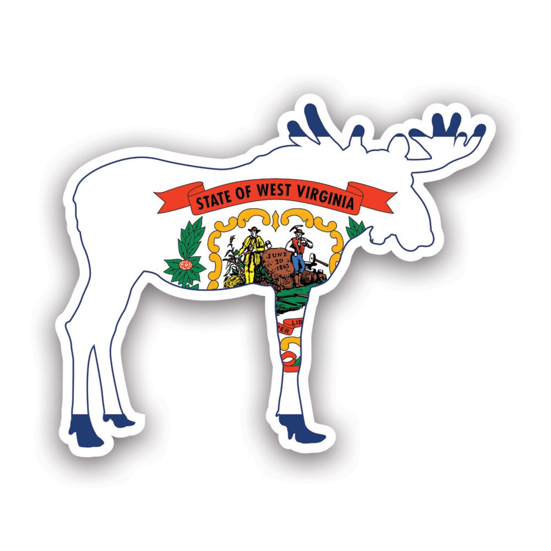 West Virginia Moose Shaped Flag Sticker - Decal - American Made - UV ...