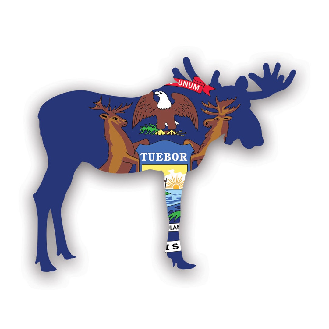 Michigan Moose Shaped Flag Sticker - Decal - American Made - UV ...